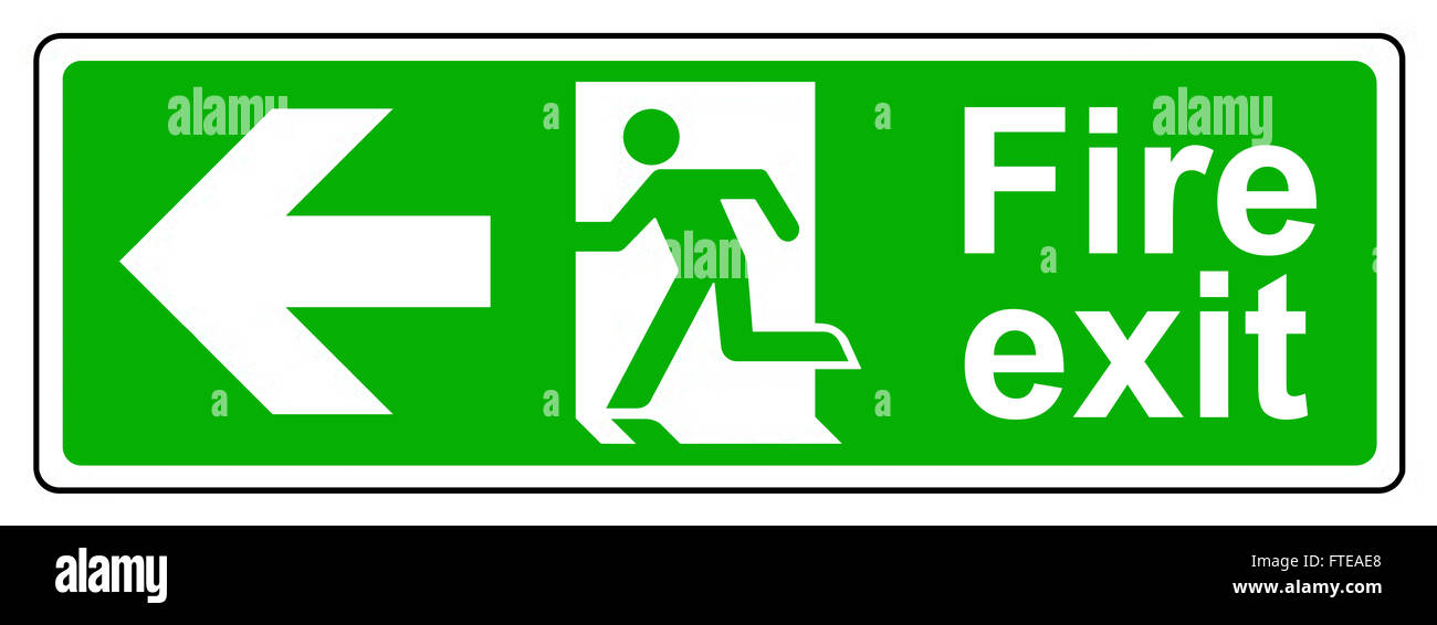 Fire exit left keep clear of obstructions sign Stock Photo - Alamy
