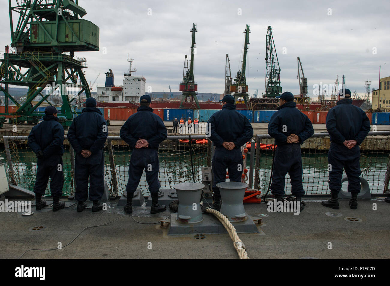 Sailors aboard USS Truxtun (DDG 103) get underway from Varna, Bulgaria ...