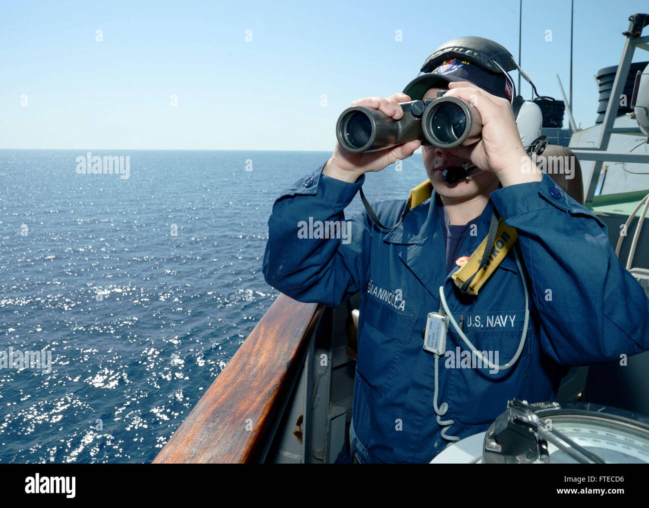 Boatswain's Mate Seaman Ethan Giannolla, aboard the USS Ramage (DDG 61 ...