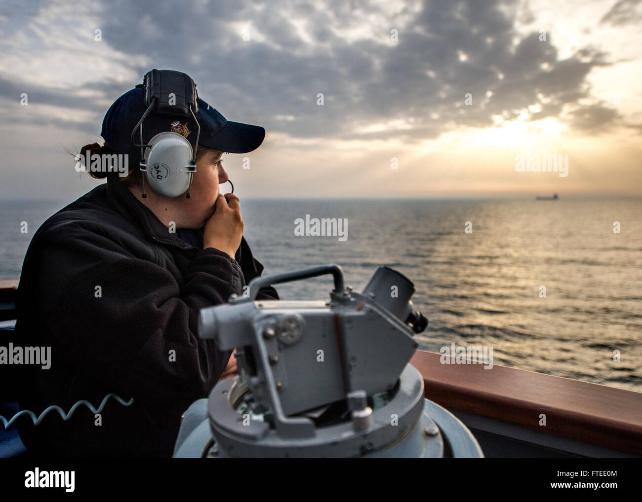 This U.S. Navy photo shows Seaman Megan Duell monitoring surface ...