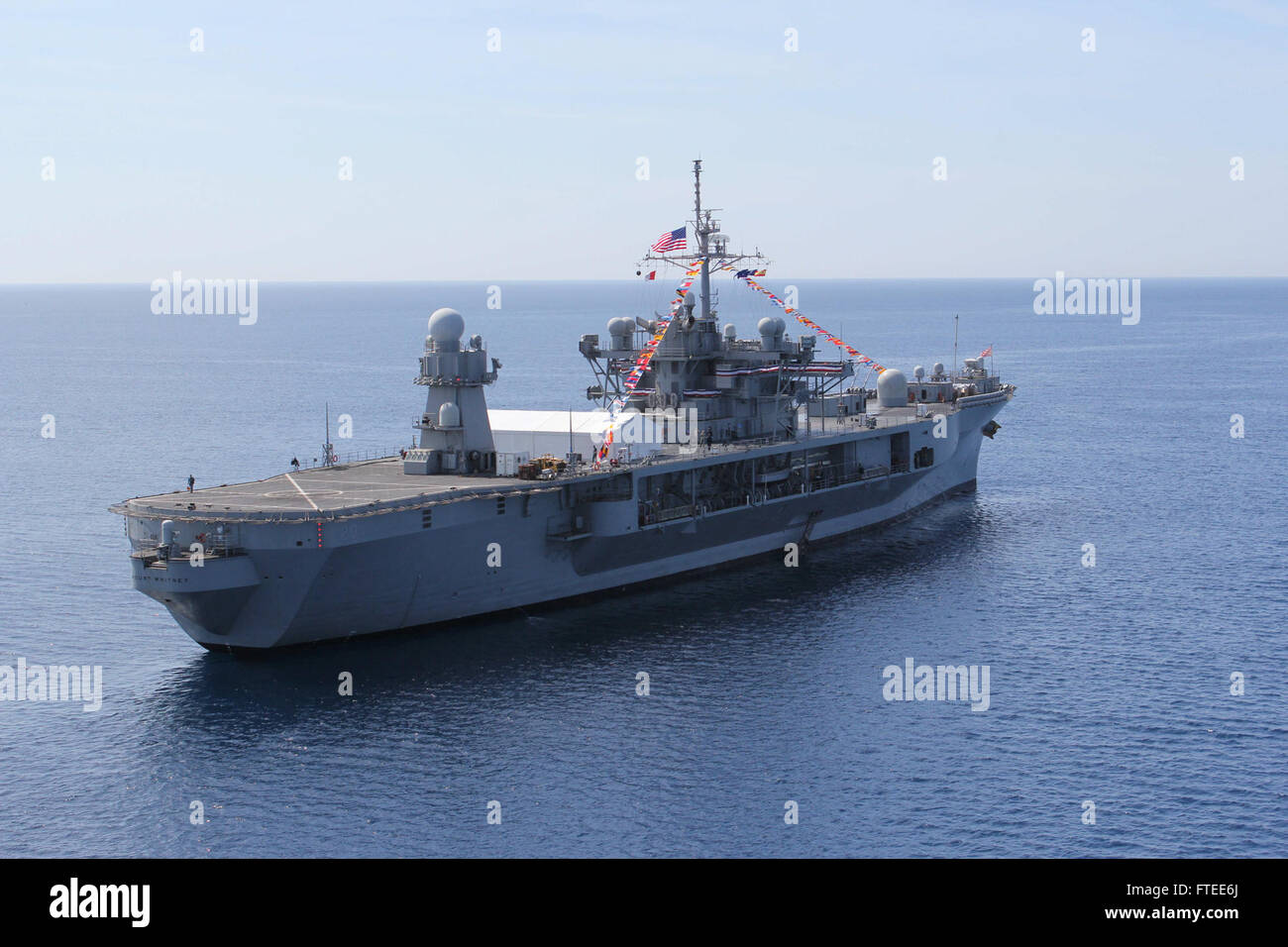 The USS Mount Whitney (LCC 20), an amphibious command ship, anchored ...