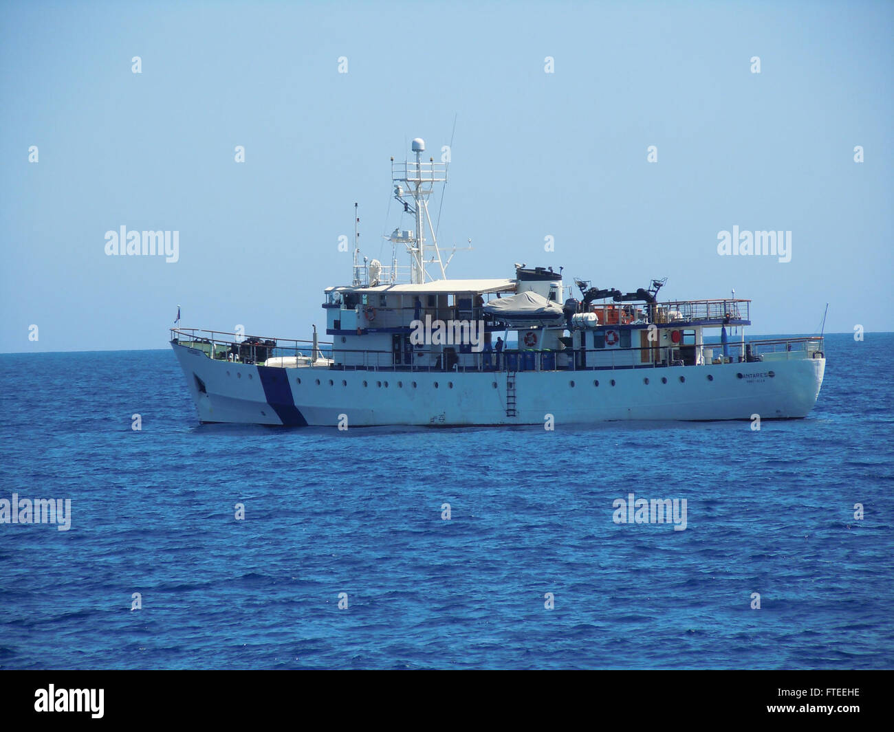 A photograph of the MV Antares, a target vessel, preparing to be ...