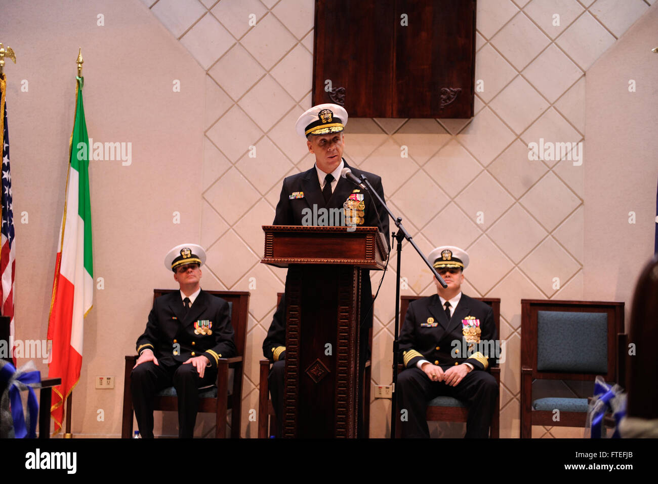 Vice Adm. Phil Davidson, commander of U.S. 6th Fleet, speaks at the ...
