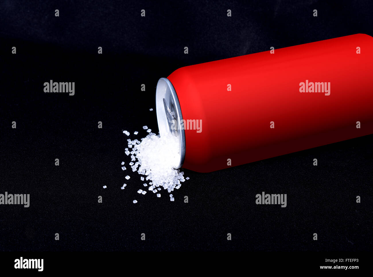 Soda can pouring a high amount of sugar Refresh drink isolated on black ...