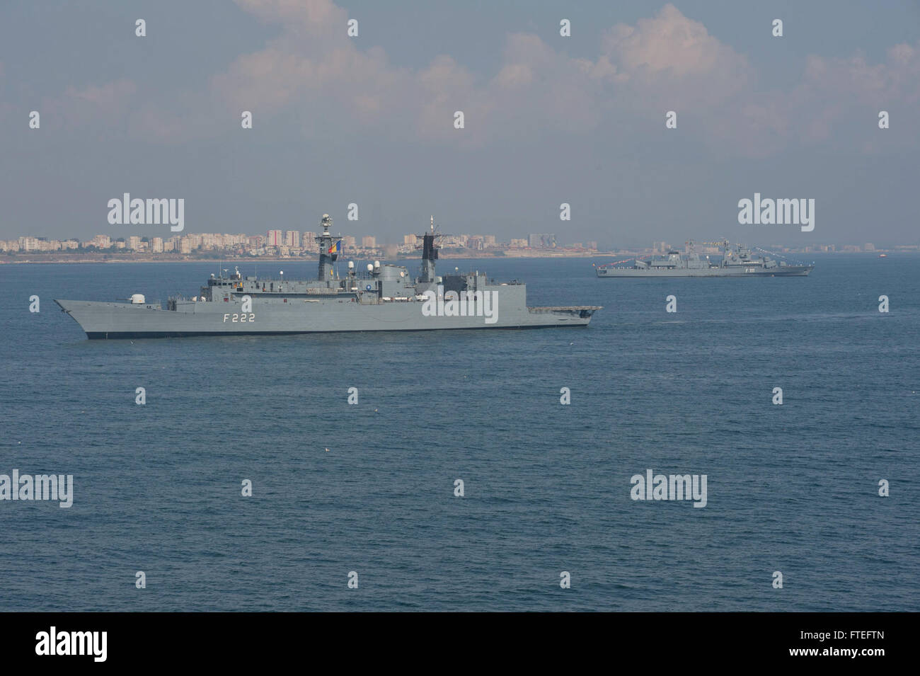 The Romanian Navy vessels Regina Maria (F222) and Marasesti (F111 ...