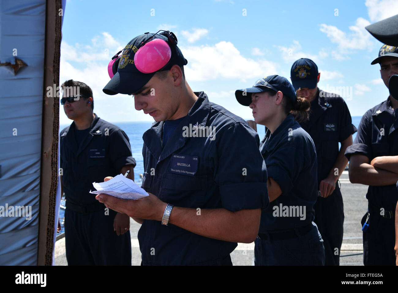 A photograph taken aboard the USS Vella Gulf (CG 72) during naval ...