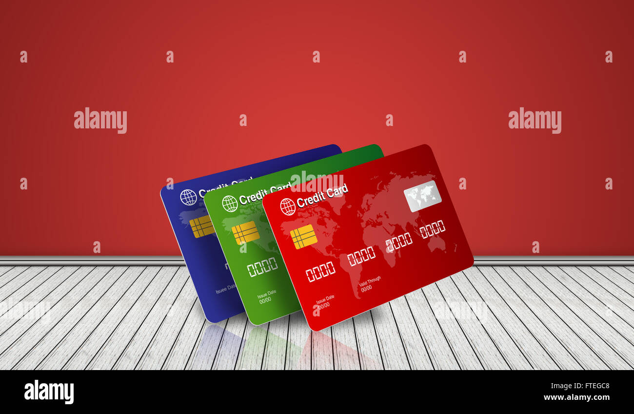 Set of Credit Cards on Room Floor with reflection Stock Photo - Alamy