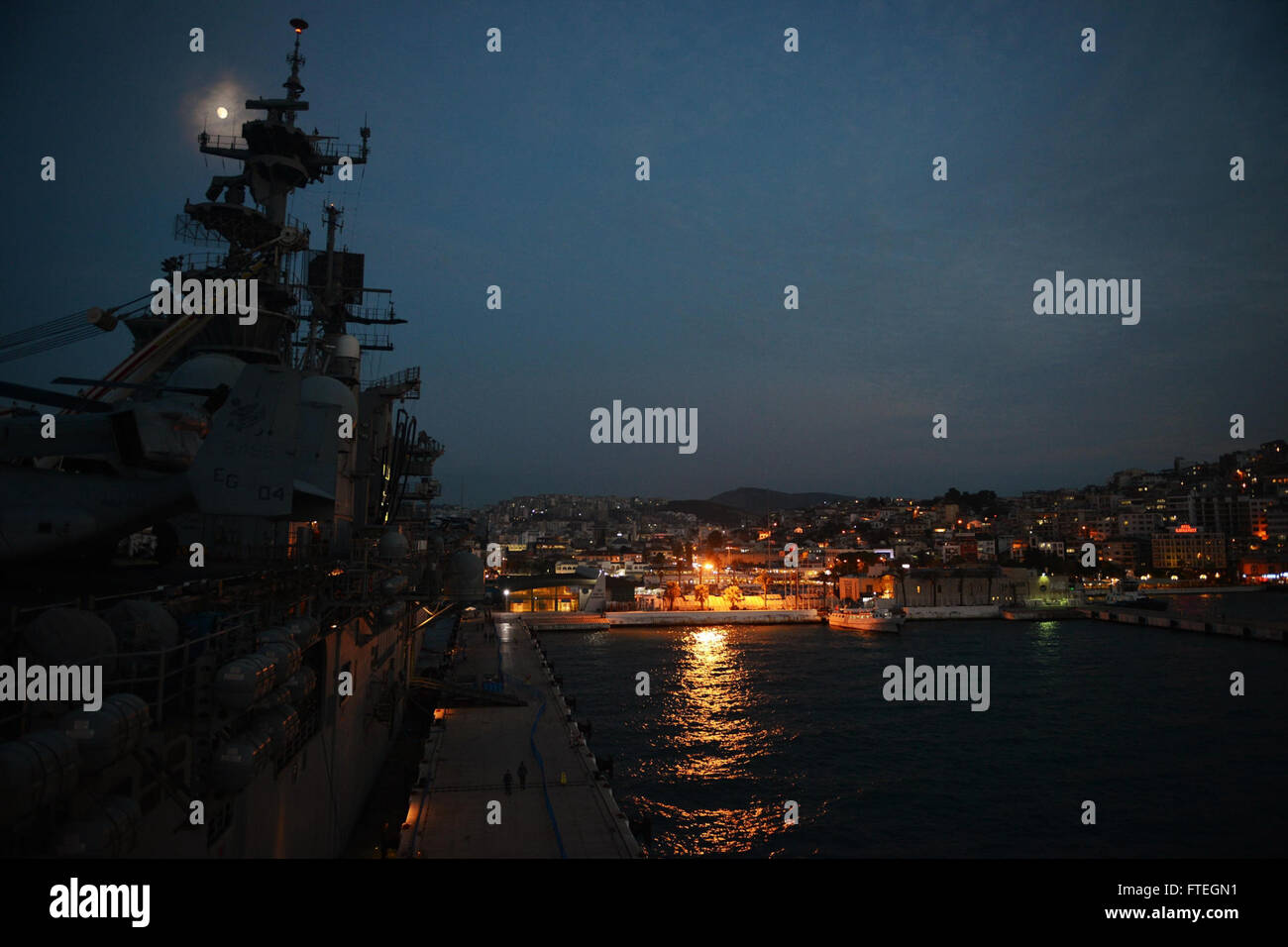 The USS Bataan (LHD 5) is an amphibious assault ship docked in Kusadasi ...