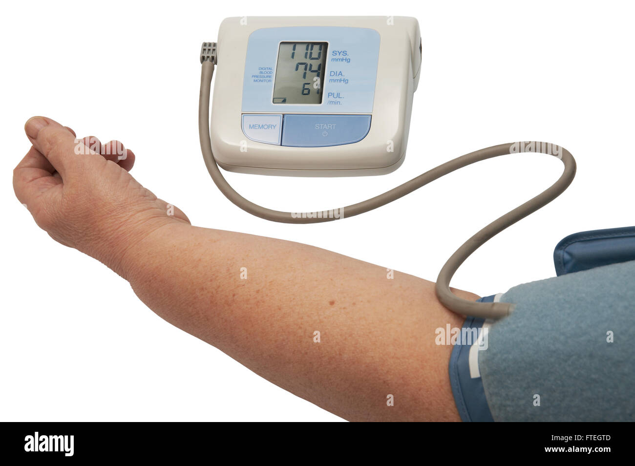 digital blood pressure monitor on a white background Stock Photo - Alamy