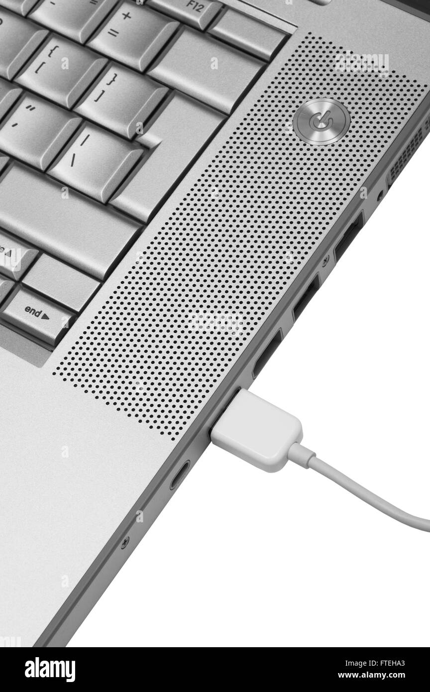 Connection to modern laptop on a white background Stock Photo - Alamy