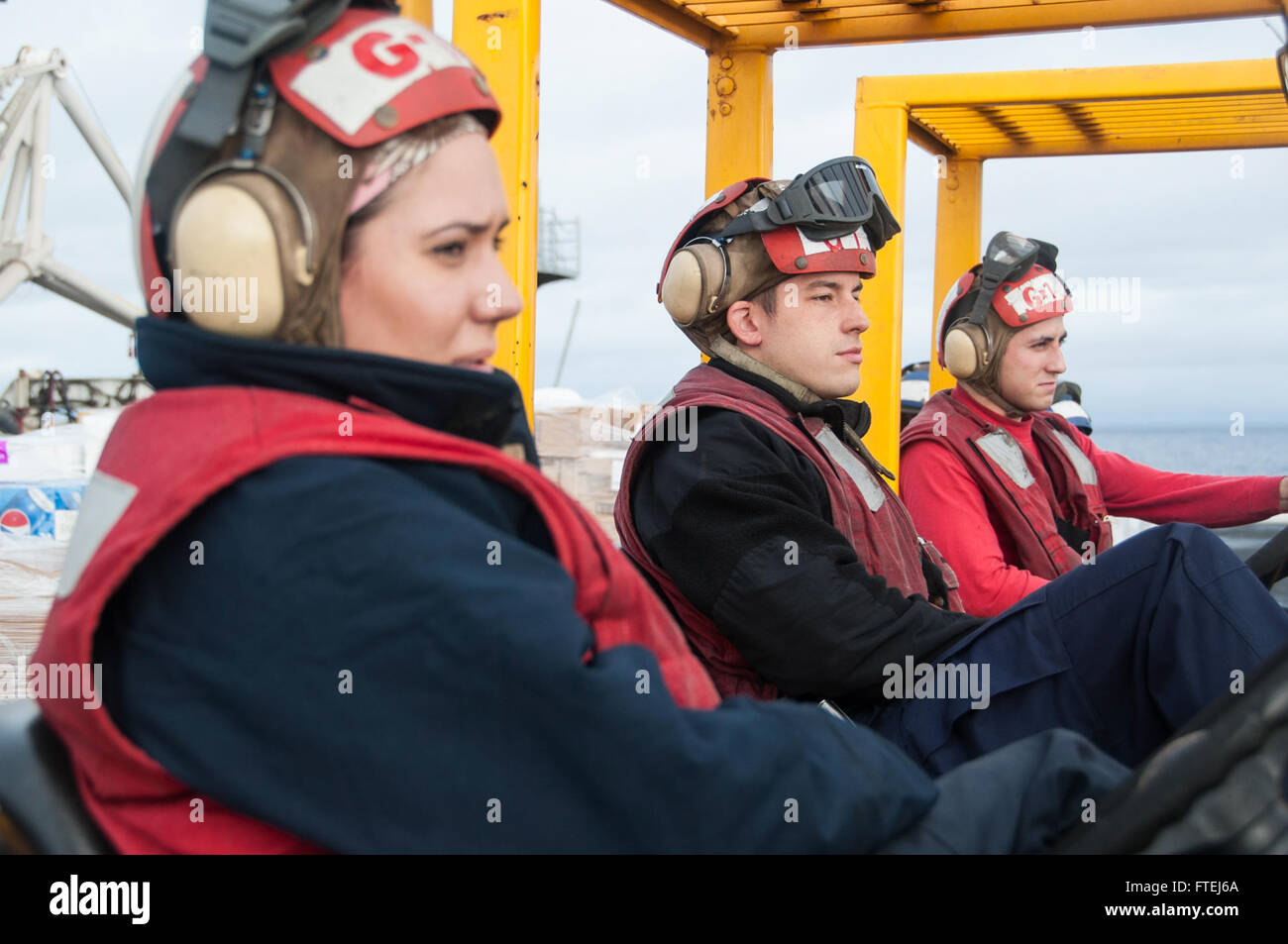 ATLANTIC OCEAN (Nov. 7, 2014) Sailors operate forklifts during a ...