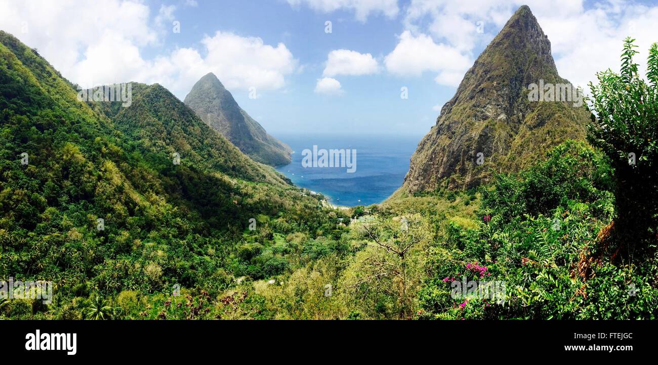 Beautiful view of the Grand Piton of Saint Lucia, a lush Caribbean ...