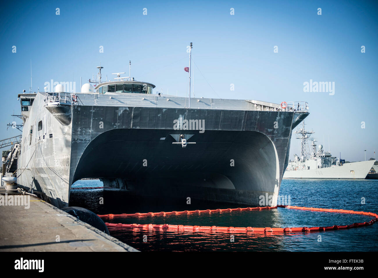 The USNS Spearhead (JHSV 1), a joint high-speed vessel, is stationed at ...