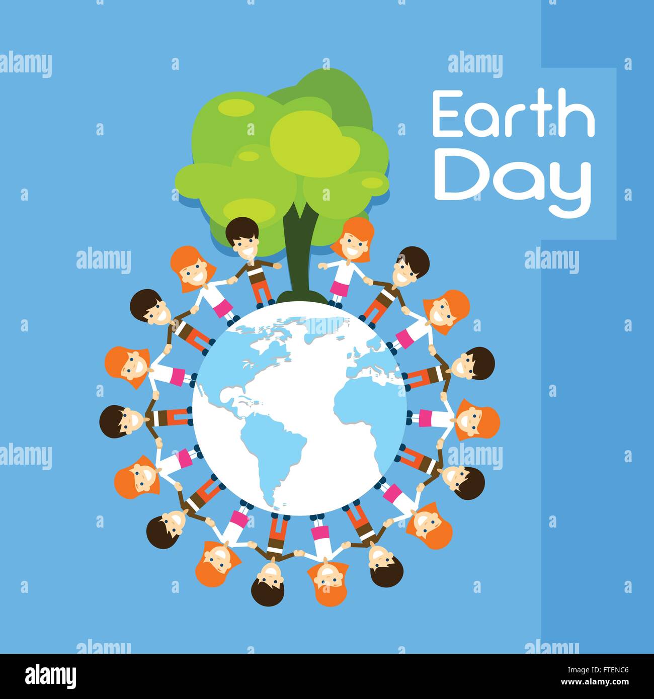 Earth Day Children Group Stand Around Globe Stock Vector Image & Art ...
