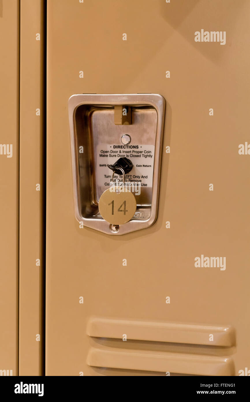 Key in public locker door - USA Stock Photo - Alamy