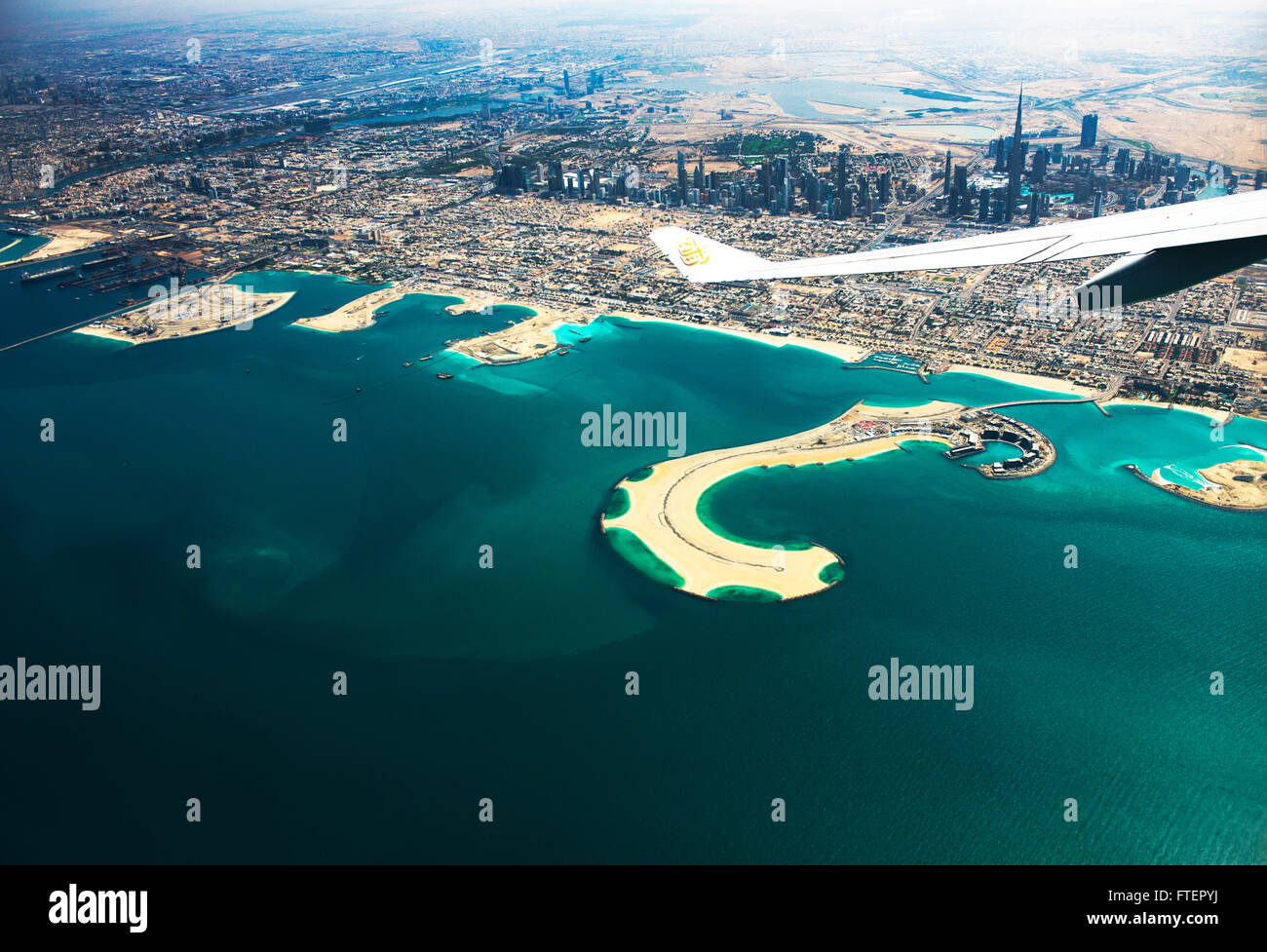 Aerial view of Dubai's coast line including Daria island Stock Photo ...