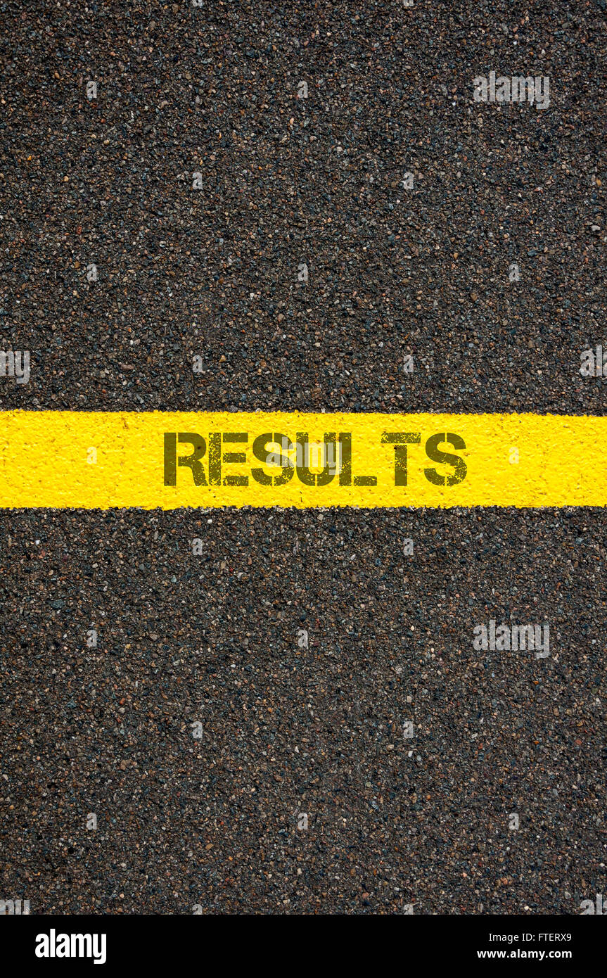Road marking yellow paint dividing line with word RESULTS, concept ...