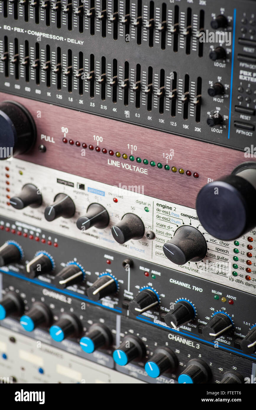 Color image of many buttons in a sound recording studio Stock Photo - Alamy