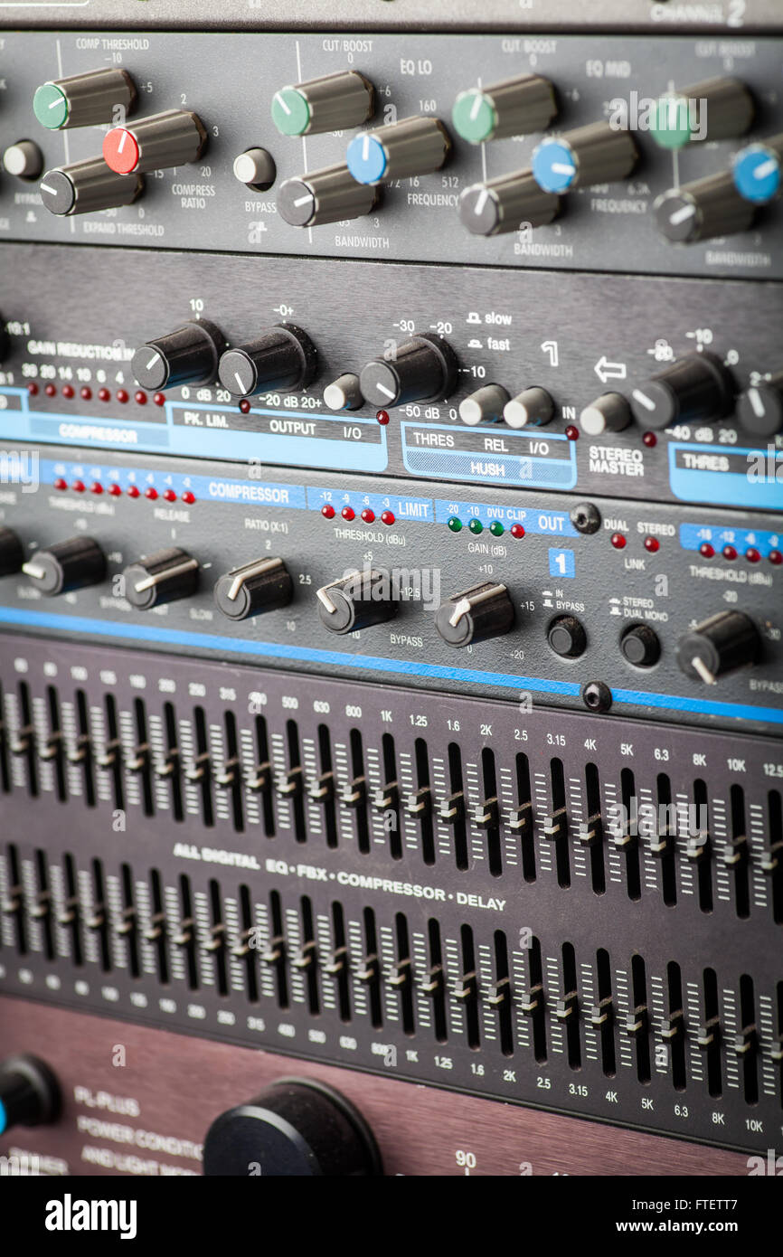 Color image of many buttons in a sound recording studio Stock Photo - Alamy