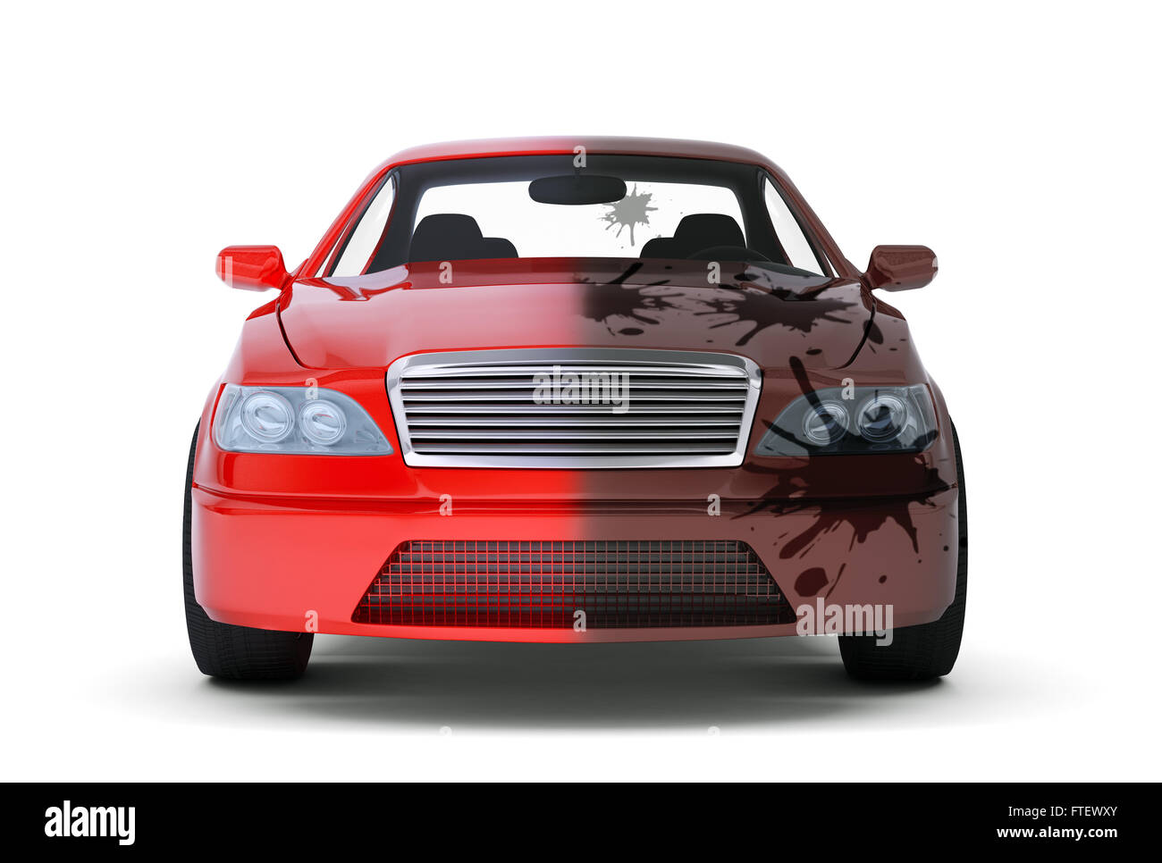 Red car with dirty side Stock Photo - Alamy