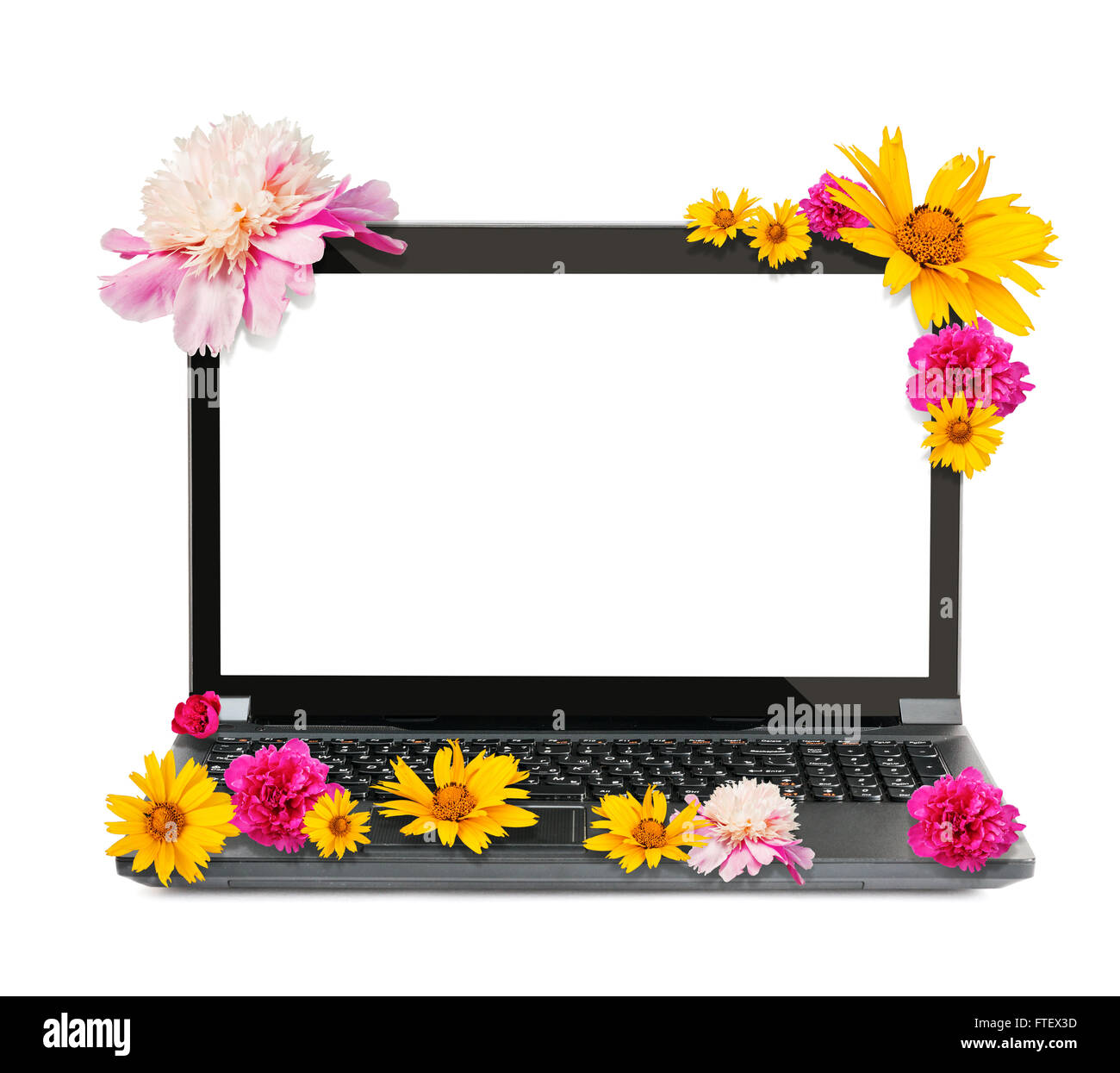 Laptop with flowers Stock Photo - Alamy