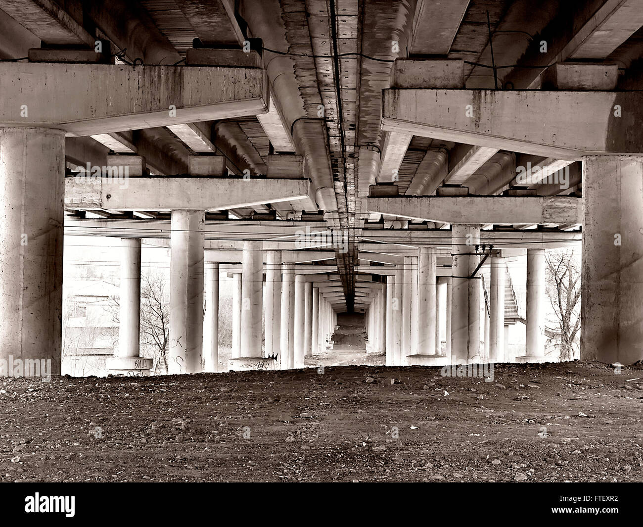 bottom view of a concrete bridge in grunge style Stock Photo - Alamy