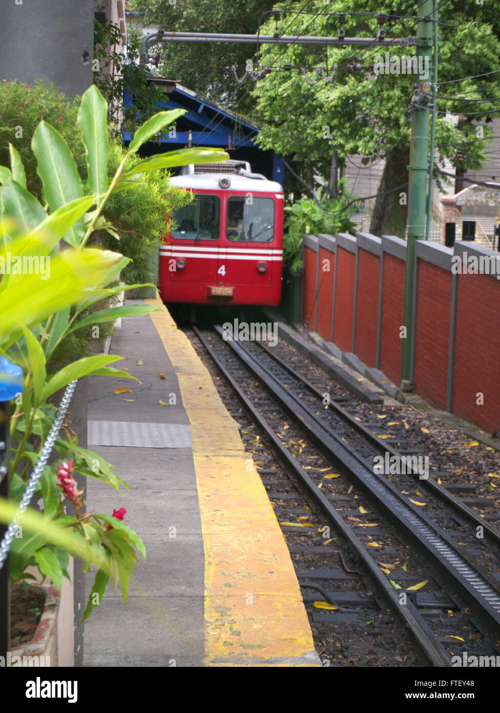 Train taking viewers up to Christ the Redeemer in Rio de Janeiro Brazil ...