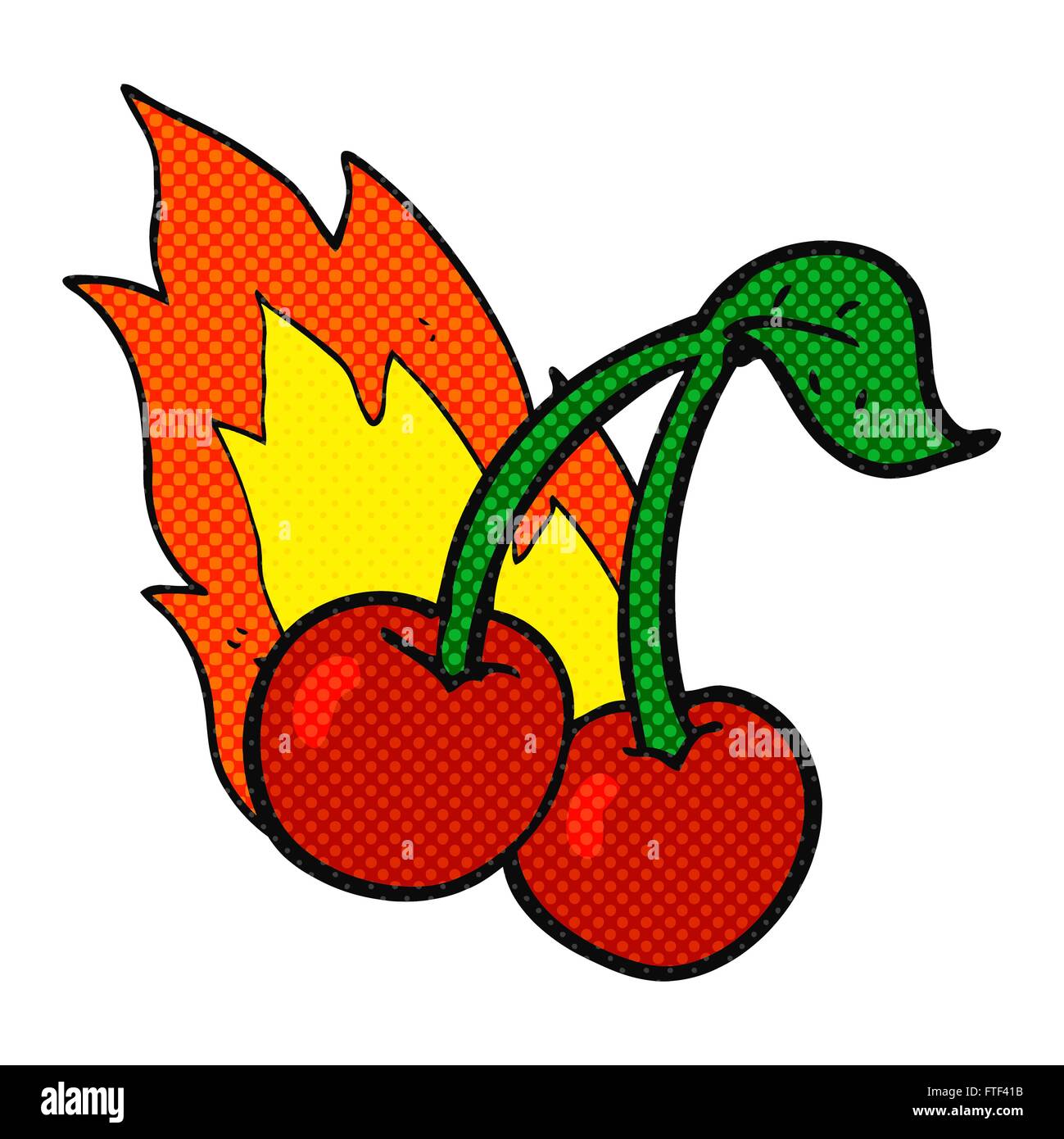 freehand drawn comic book style cartoon flaming cherries Stock Vector ...
