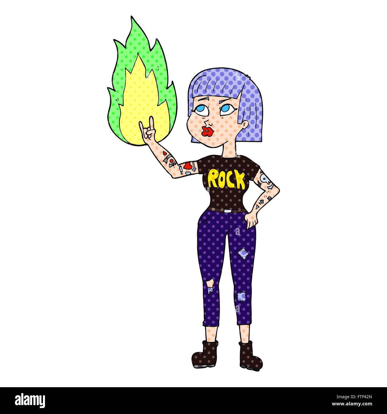 freehand drawn comic book style cartoon rock girl Stock Vector Image ...