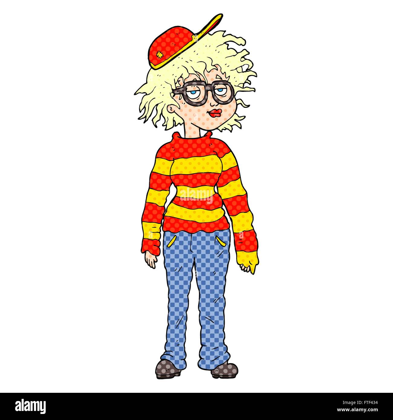 freehand drawn comic book style cartoon geeky girl Stock Vector Image ...