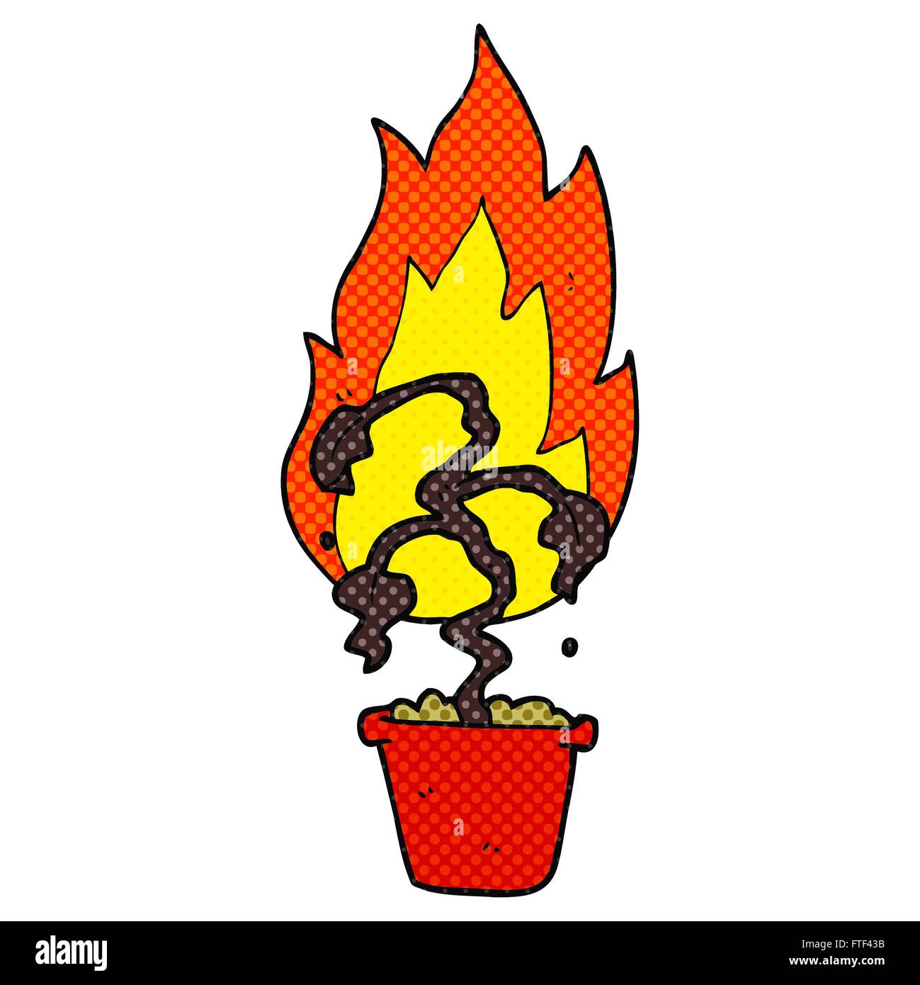 freehand drawn comic book style cartoon burning plant Stock Vector ...