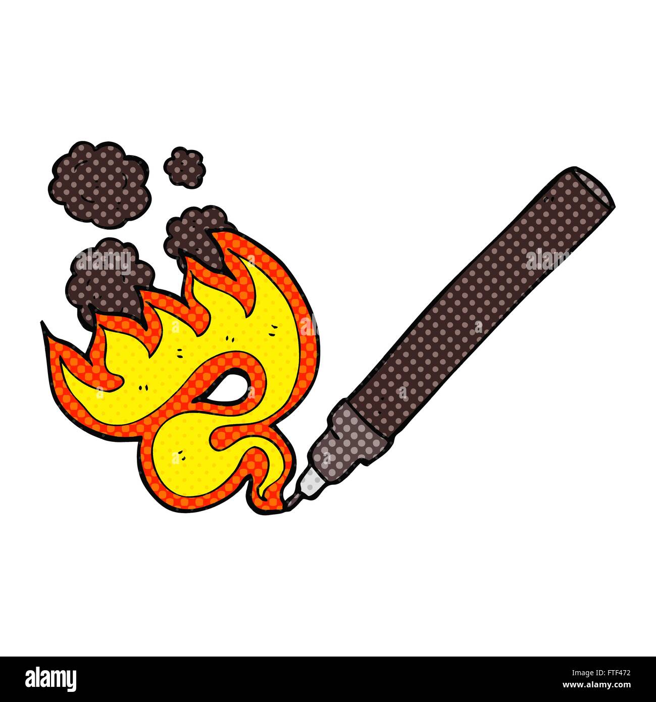 freehand drawn comic book style cartoon flaming pen Stock Vector Image ...