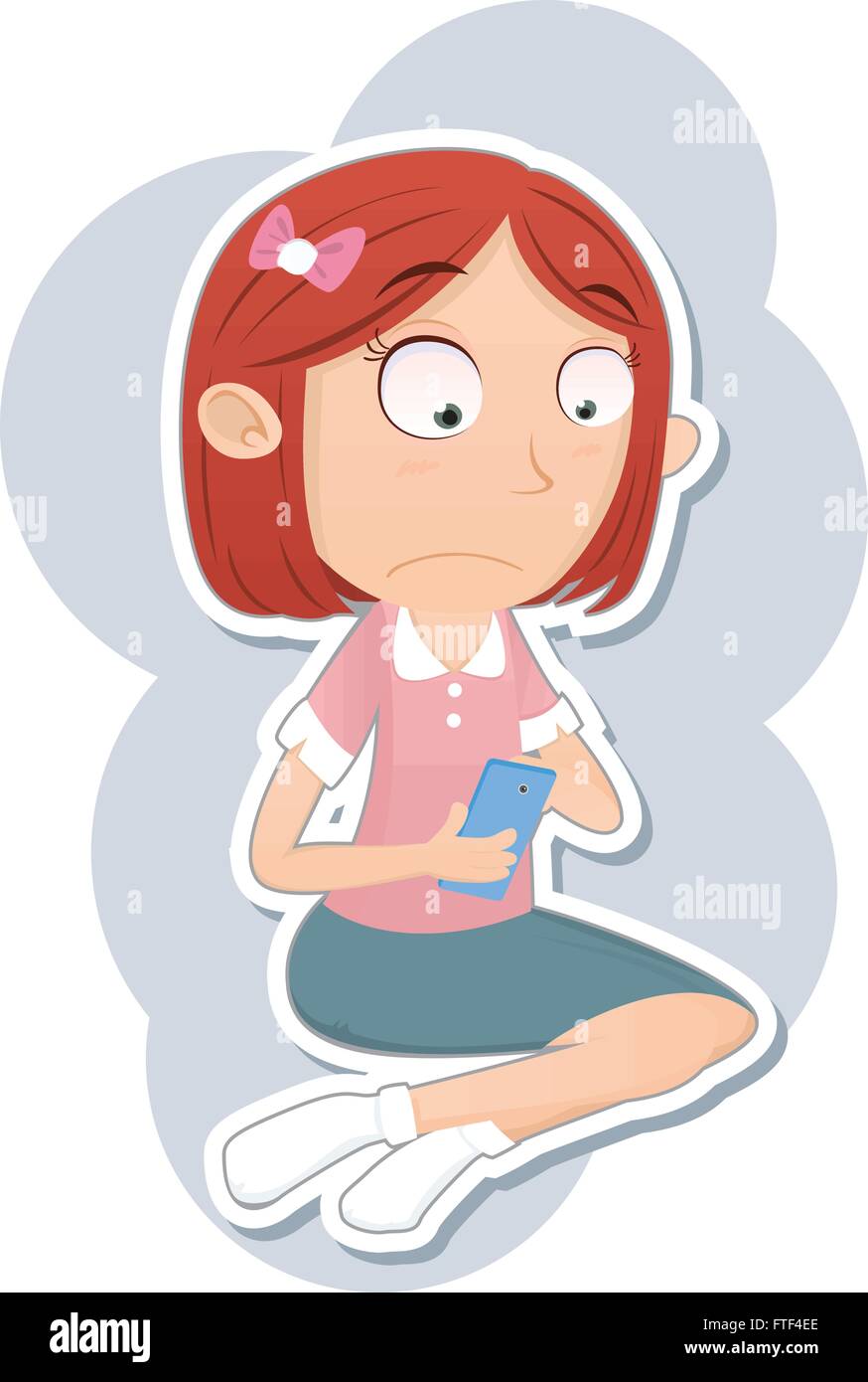 Cartoon girl sitting on the floor and using smart-phone Stock Vector ...