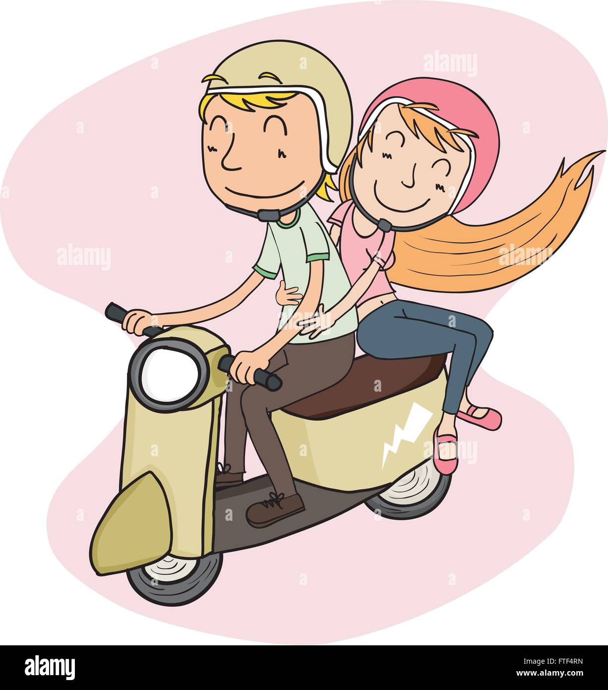 cartoon young couple riding a scooter Stock Vector Image & Art - Alamy