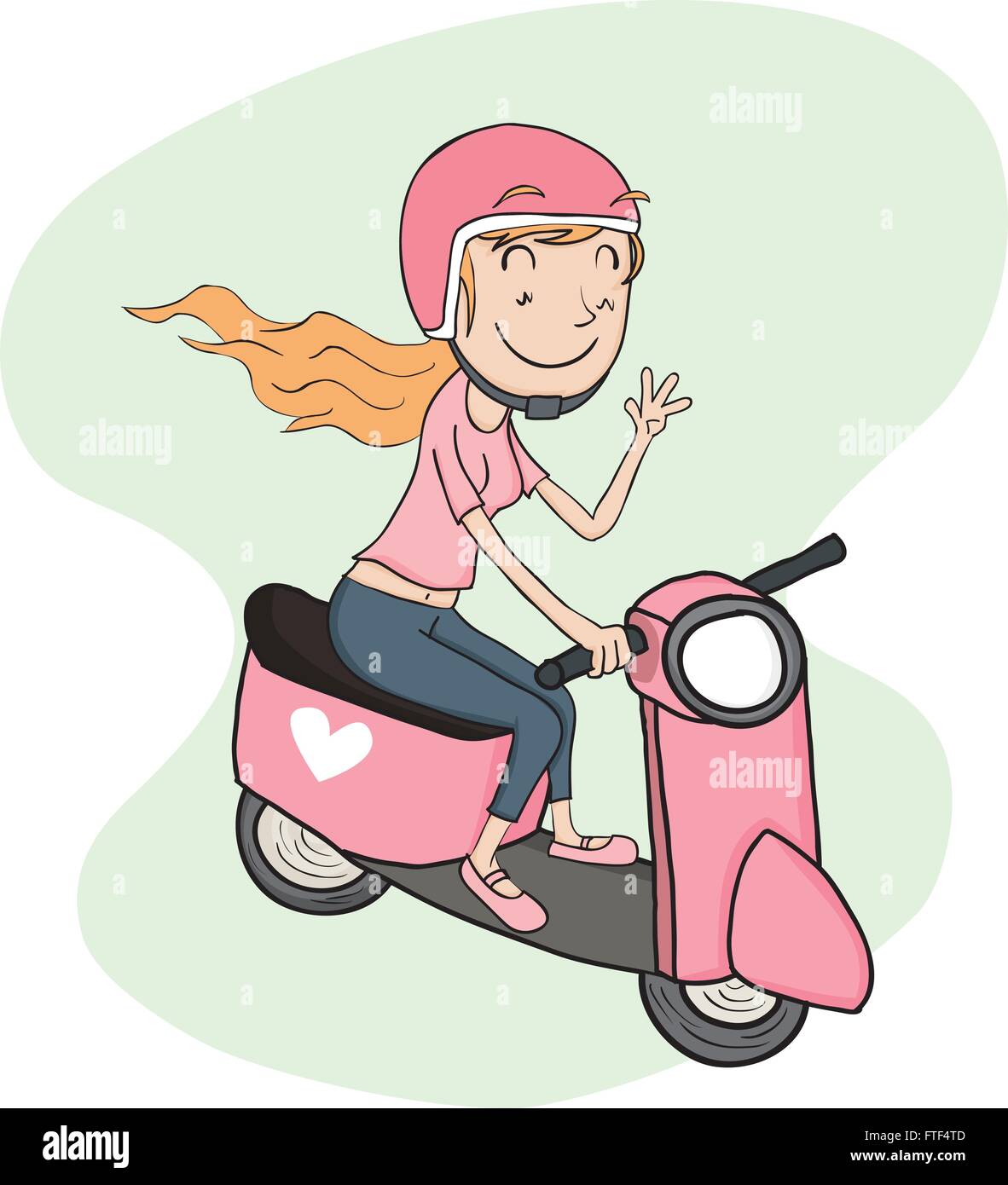 Cartoon young girl riding a scooter Stock Vector Image & Art - Alamy