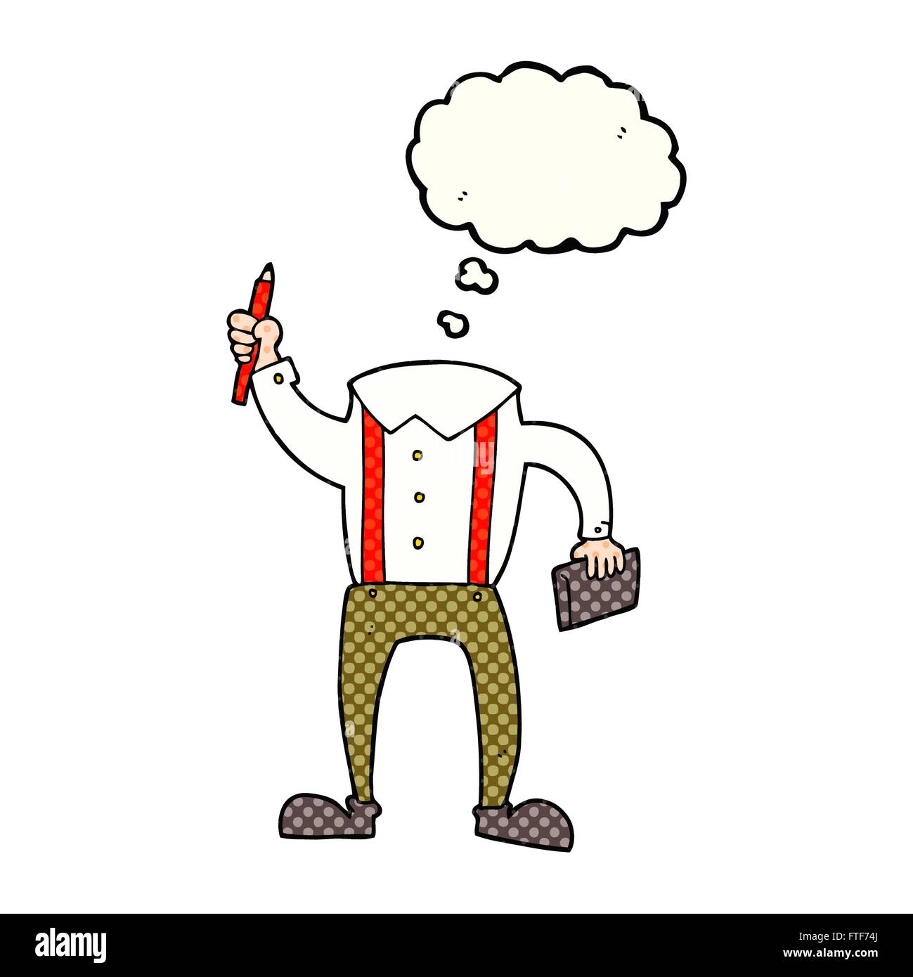 freehand drawn thought bubble cartoon headless body with notepad and ...