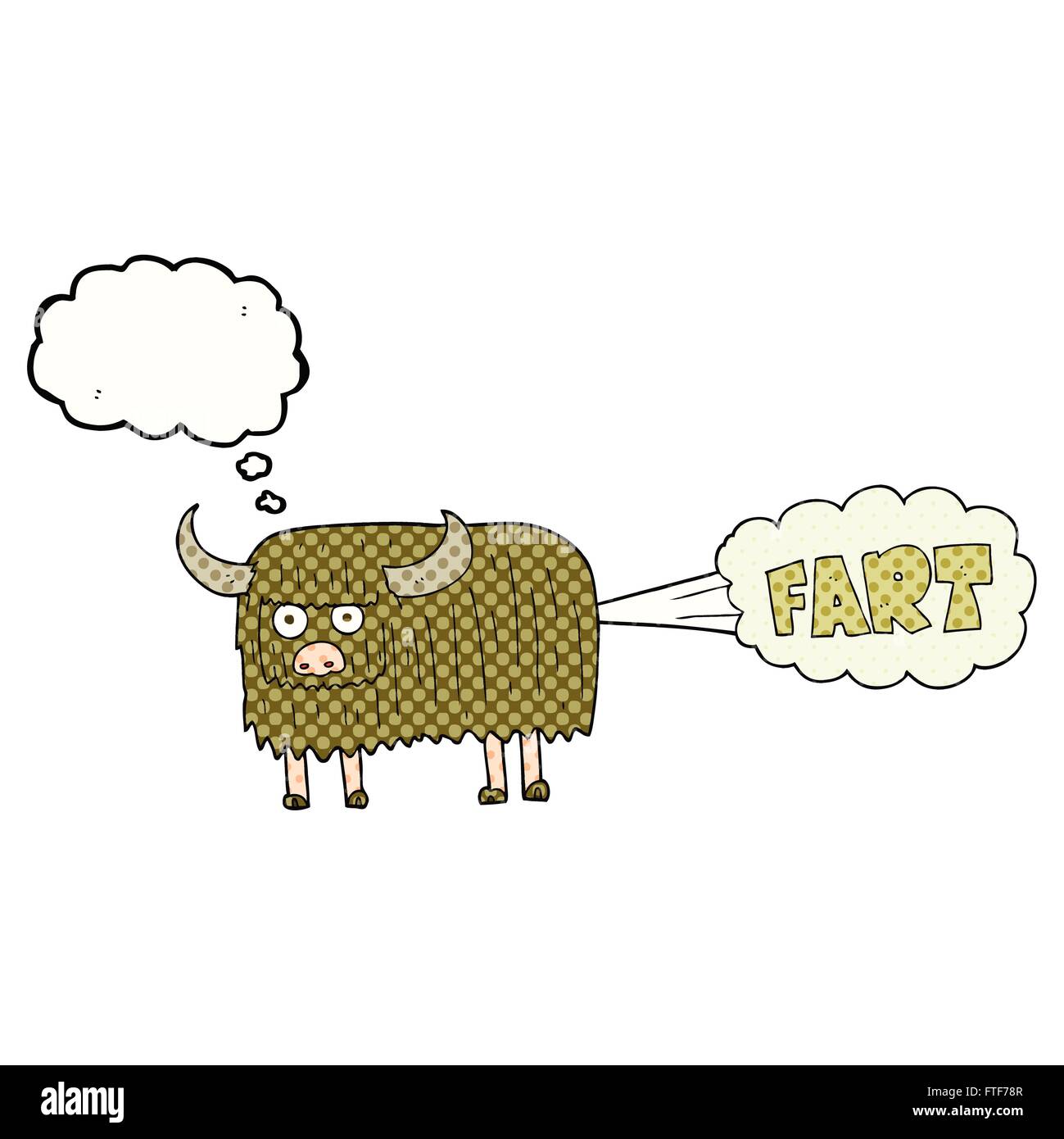 freehand drawn thought bubble cartoon hairy cow farting Stock Vector ...