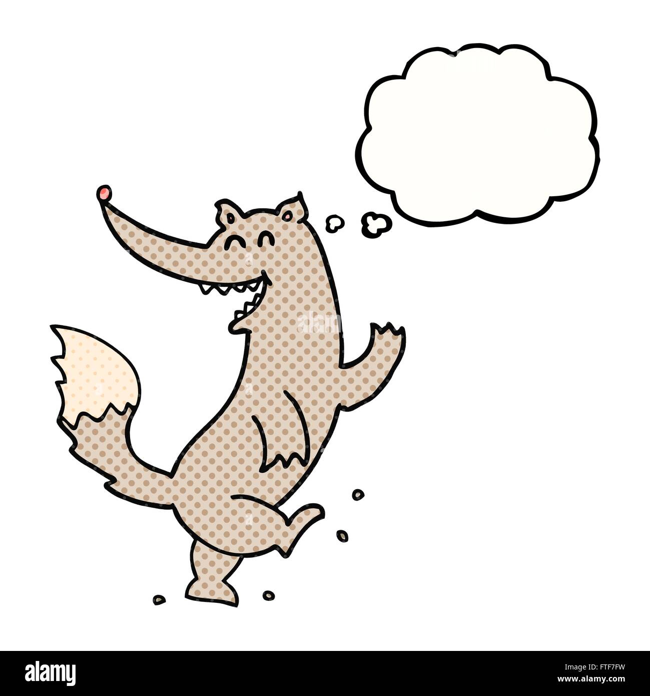 freehand drawn thought bubble cartoon happy wolf dancing Stock Vector ...