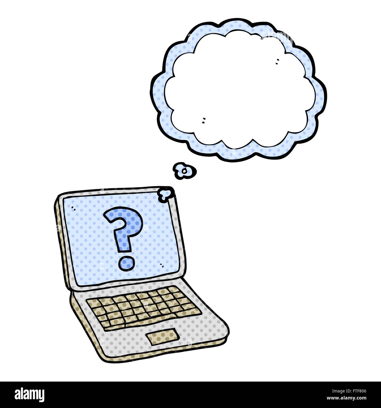 freehand drawn thought bubble cartoon laptop computer with question ...