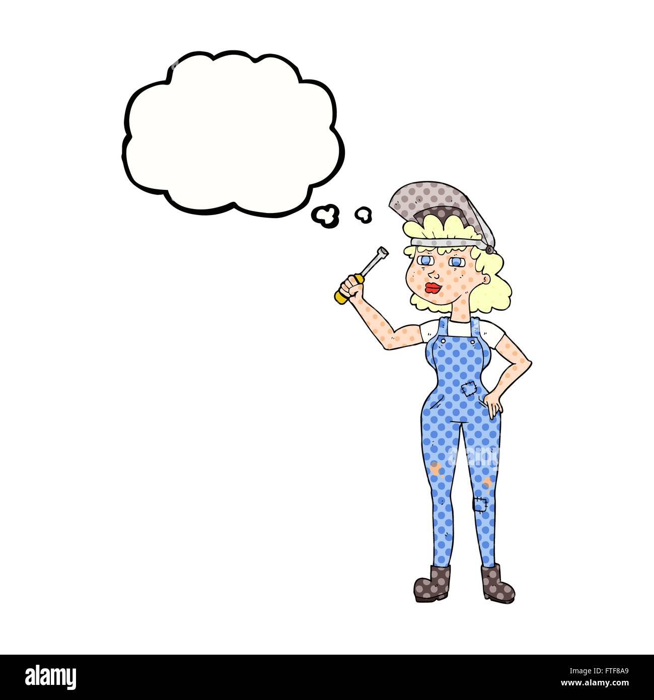 freehand drawn thought bubble cartoon female mechanic Stock Vector ...