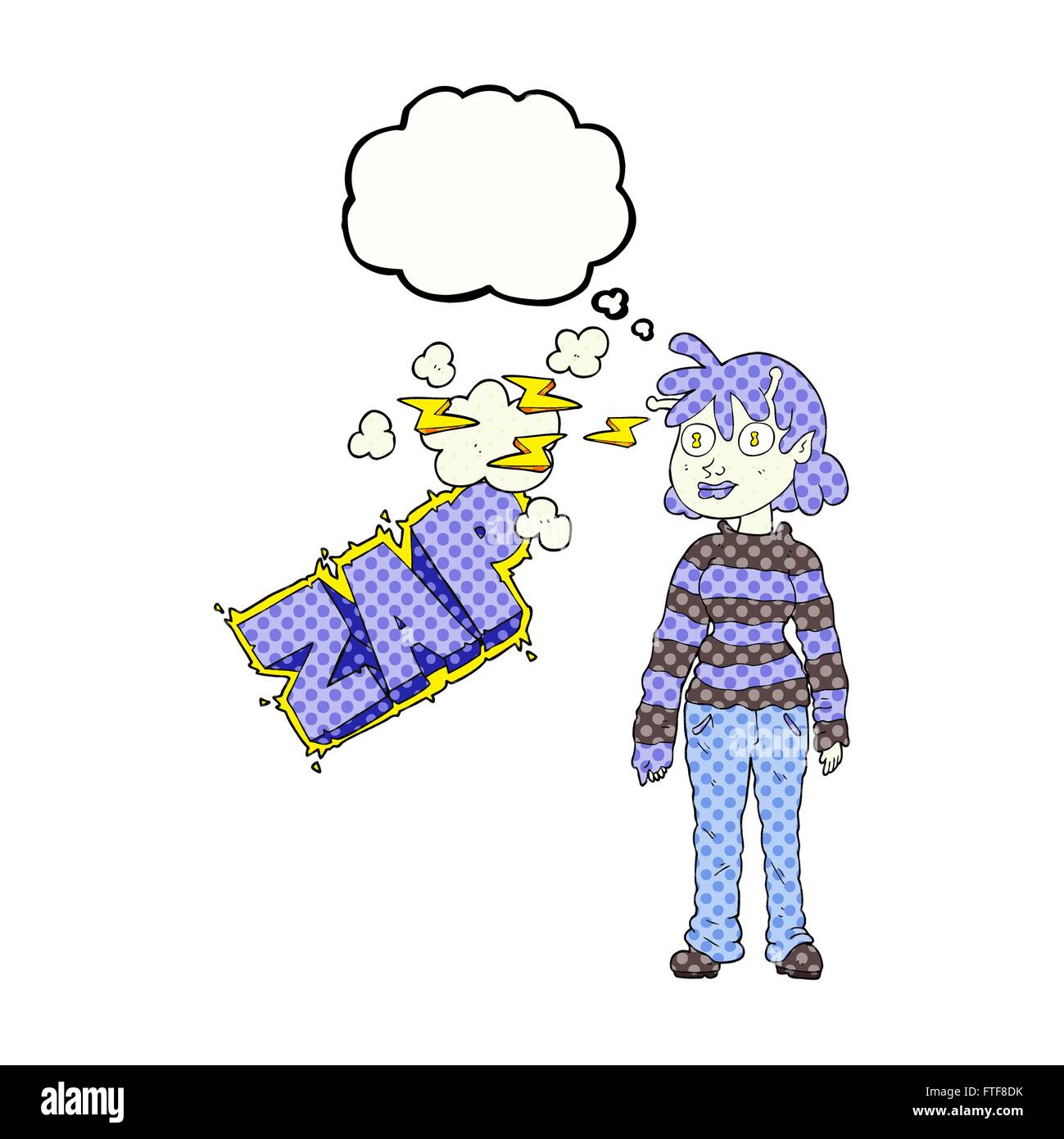 freehand drawn thought bubble cartoon casual alien girl using telepathy ...