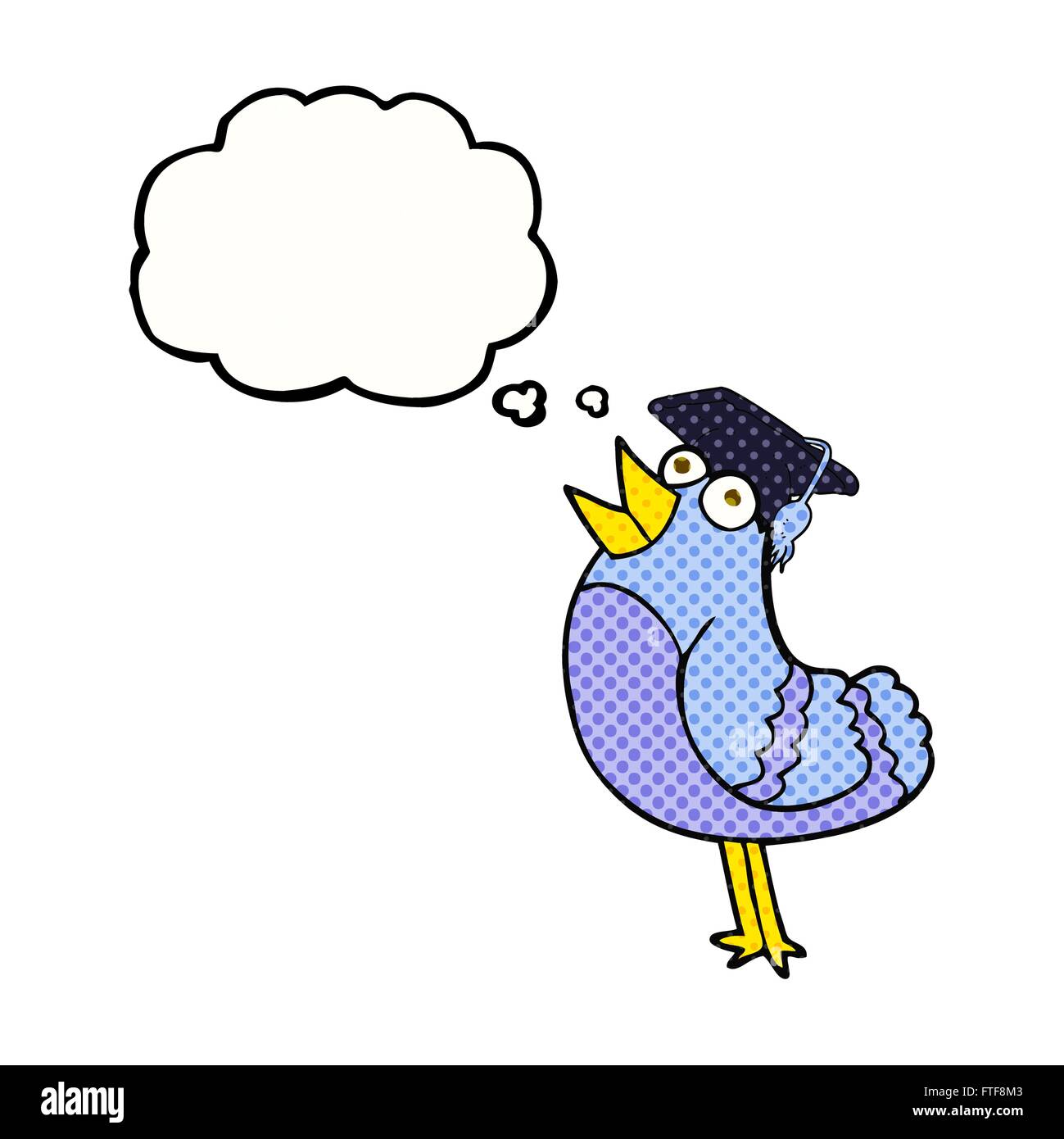 freehand drawn thought bubble cartoon bird wearing graduation cap Stock ...