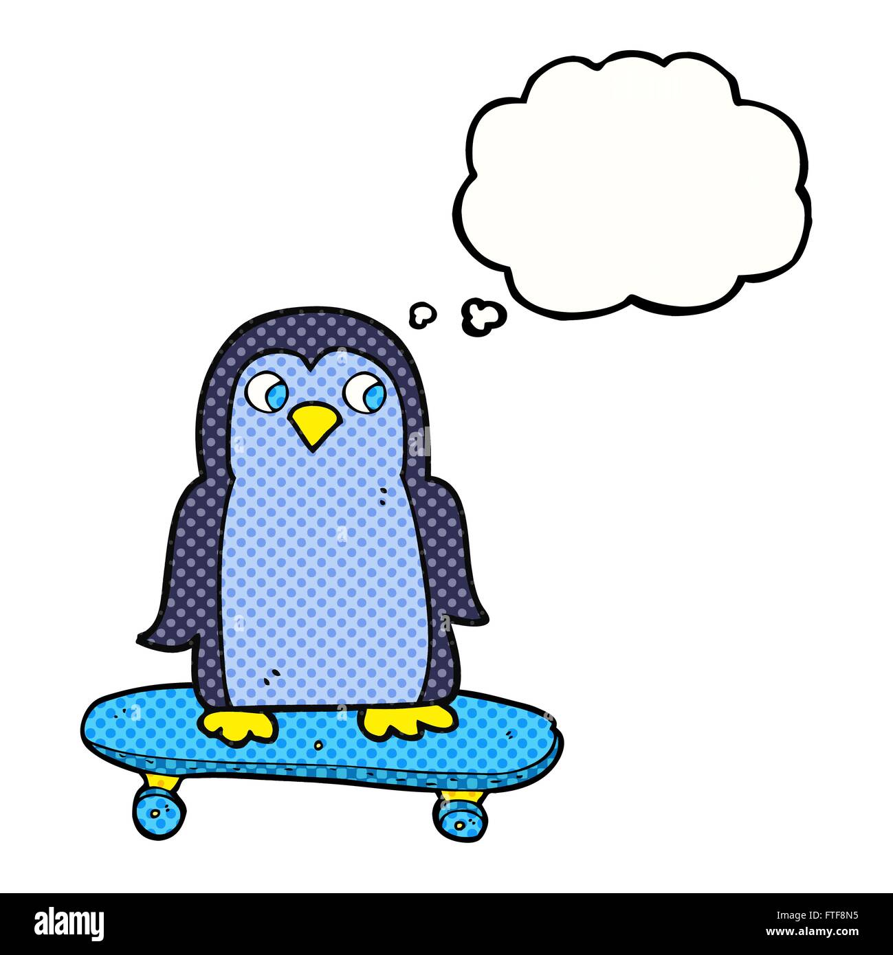 freehand drawn thought bubble cartoon penguin riding skateboard Stock ...