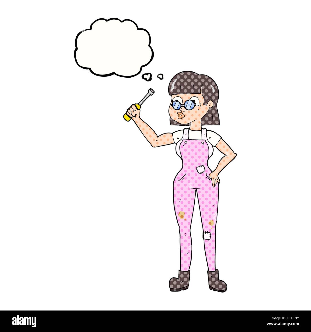 freehand drawn thought bubble cartoon female mechanic Stock Vector ...