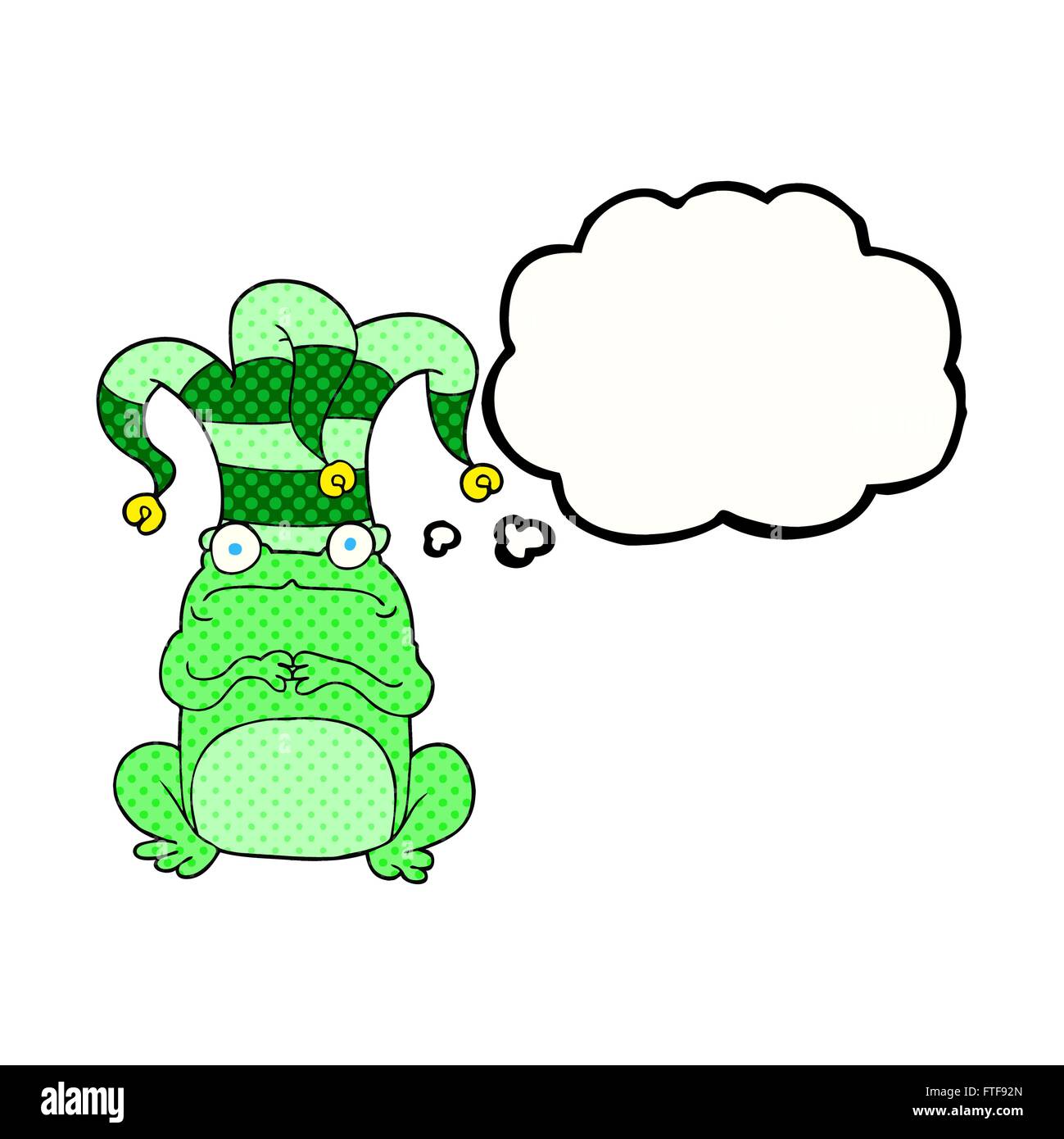 freehand drawn thought bubble cartoon frog wearing jester hat Stock ...