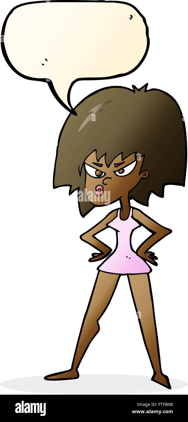 cartoon angry woman in dress with speech bubble Stock Vector Image ...