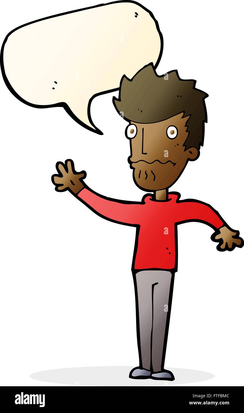 cartoon worried man reaching out with speech bubble Stock Vector Image ...