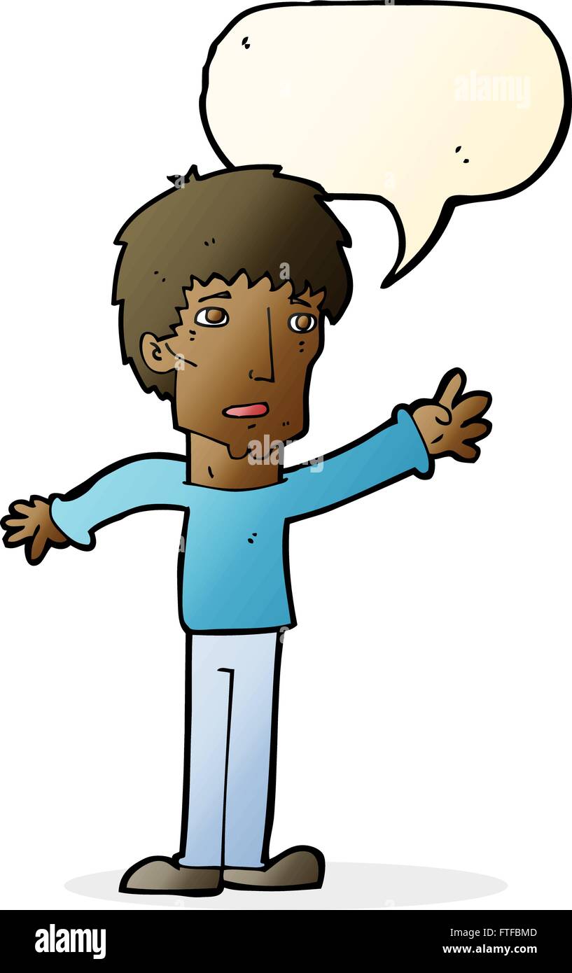 cartoon worried man reaching out with speech bubble Stock Vector Image ...