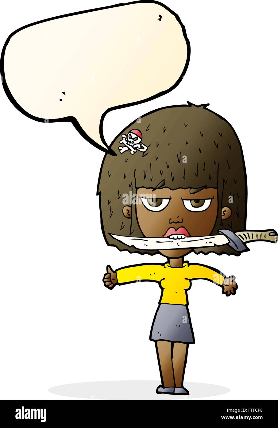 cartoon woman with knife between teeth with speech bubble Stock Vector ...