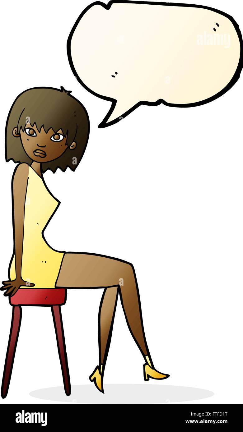 cartoon woman sitting on stool with speech bubble Stock Vector Image ...